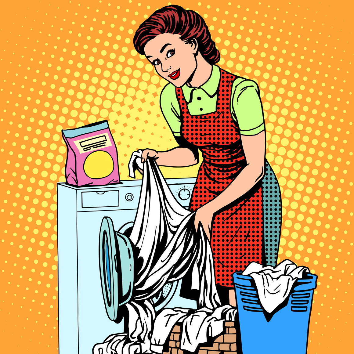 woman washes clothes washing machine, a Technology Illustration by ...