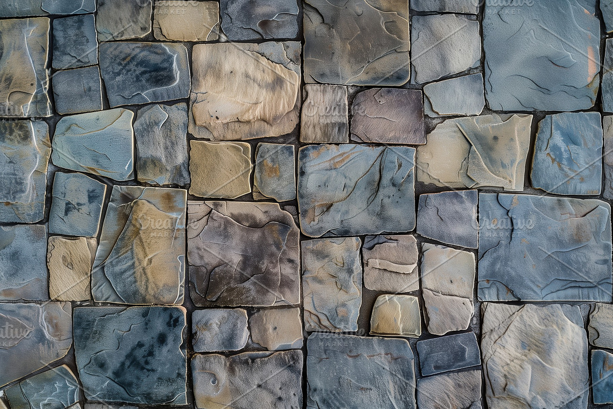 Textured stone flooring wall made of various sizes and colors of stones ...