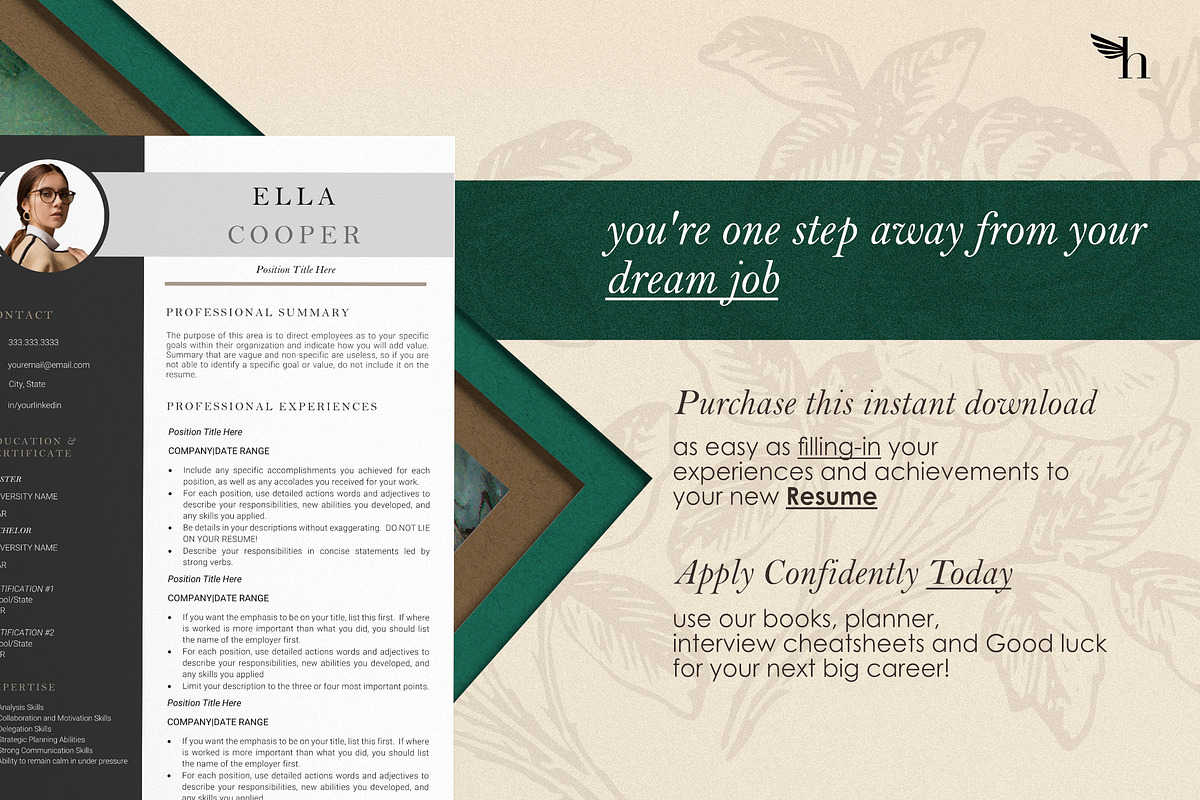 Modern Resume / CV Template - Ella, a Resume Template by Hired Guardian