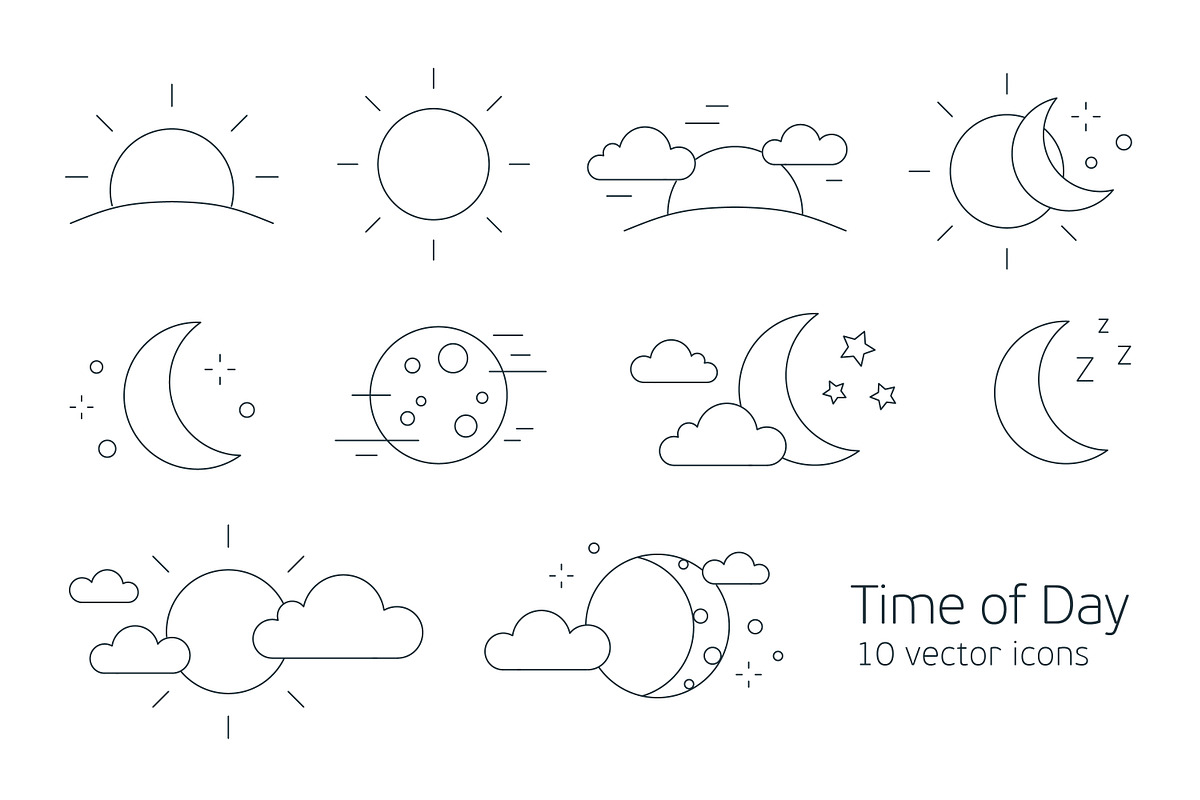 Time of day icons set, an Outline Icon by Good Studio