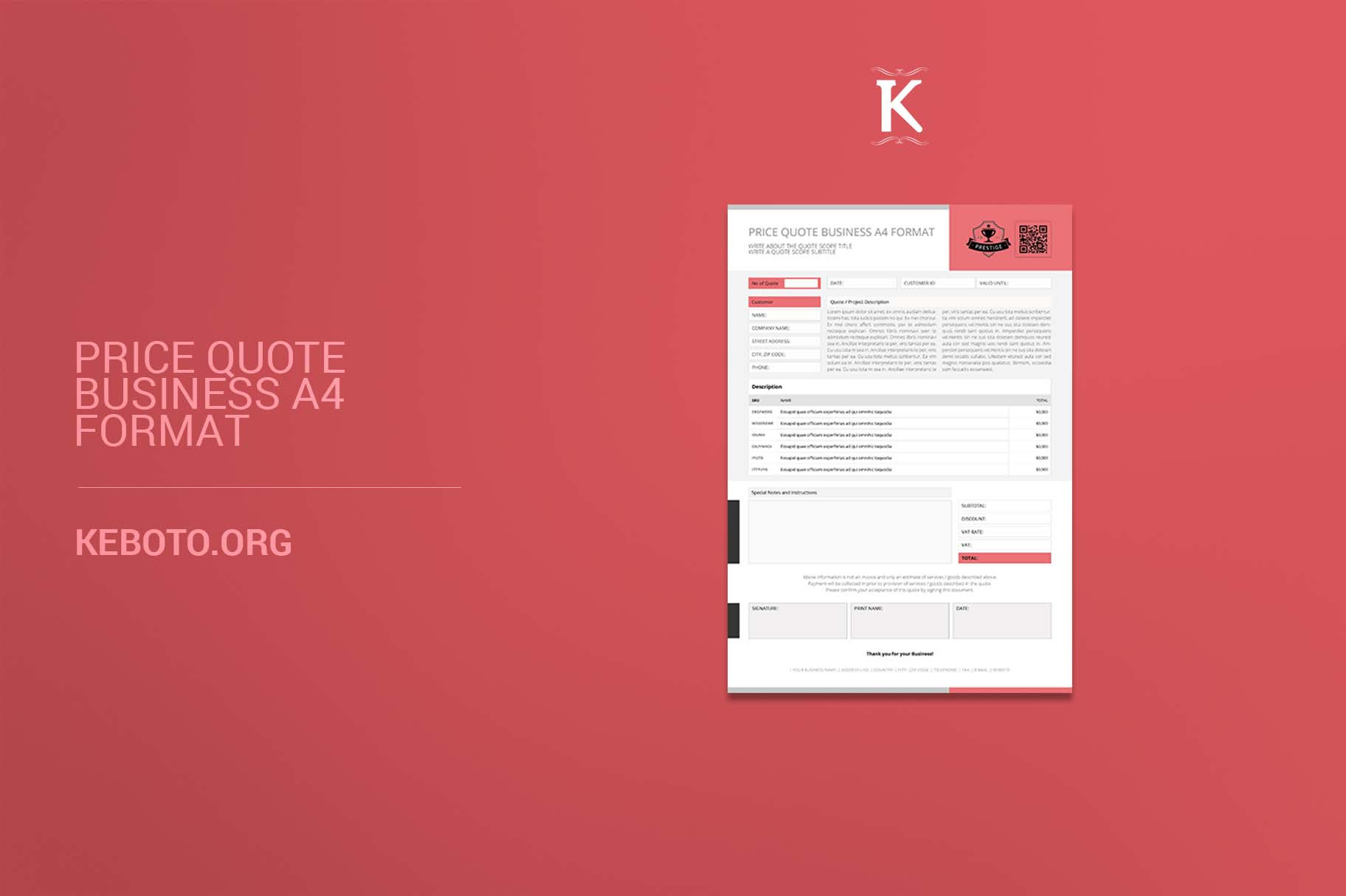 Price Quote Business A4 Format, a Templates & Theme by Keboto