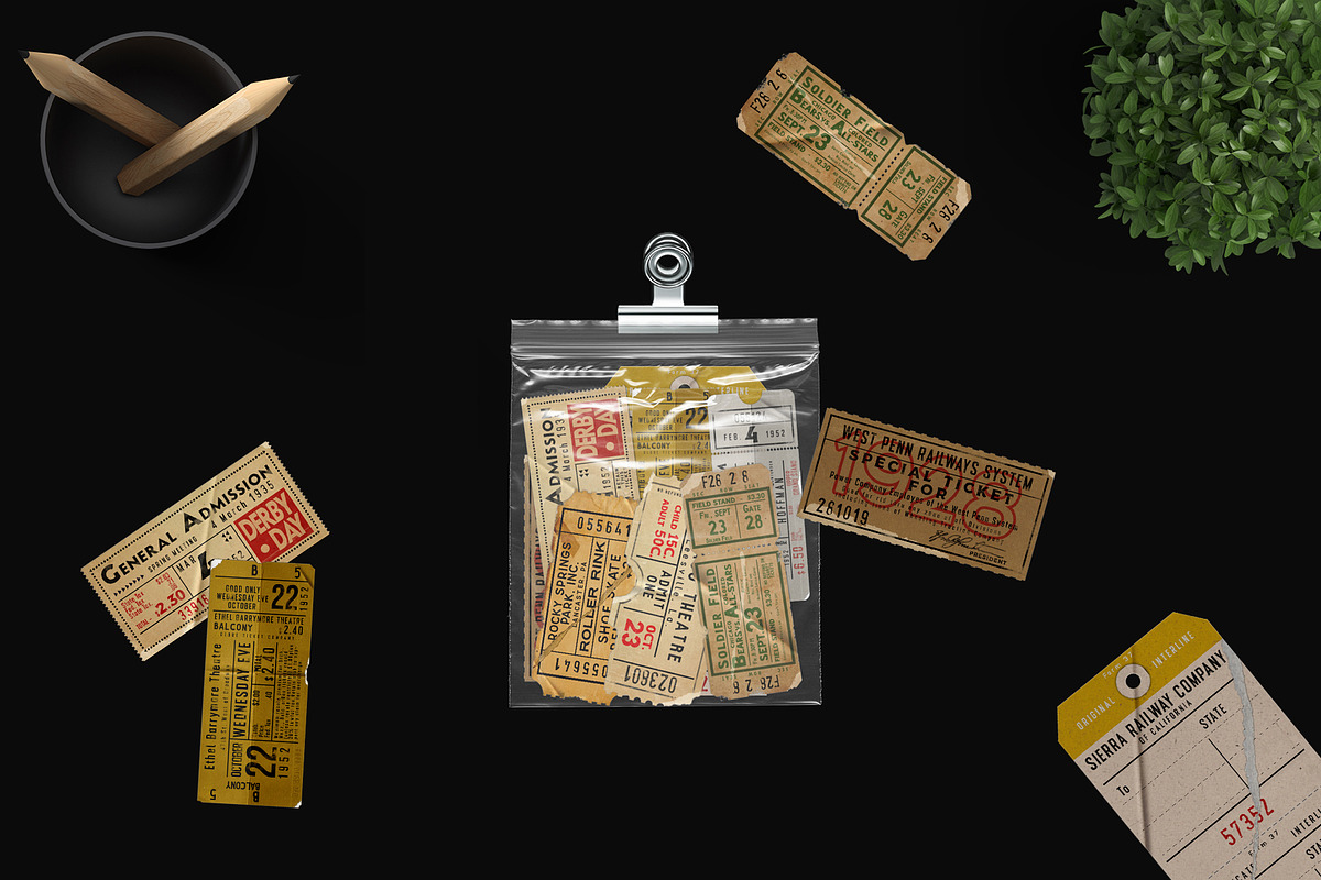 Vintage Ticket Templates Pack, an Advertising Mockup by Nina Shaw