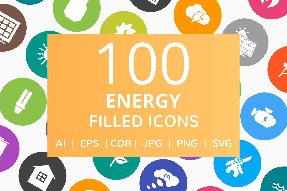 100 Energy Filled Round Icons, a Solid Icon by IconBunny | Creative Market