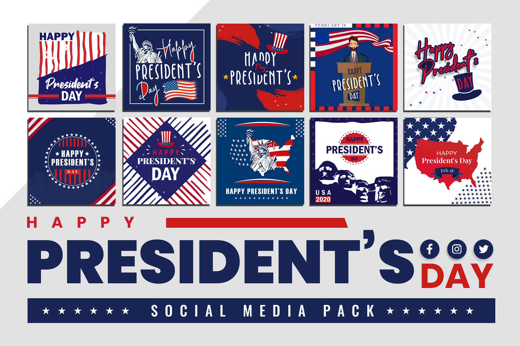 Presidents' Day Social Media Pack, a Social Media Template by VictorThemes