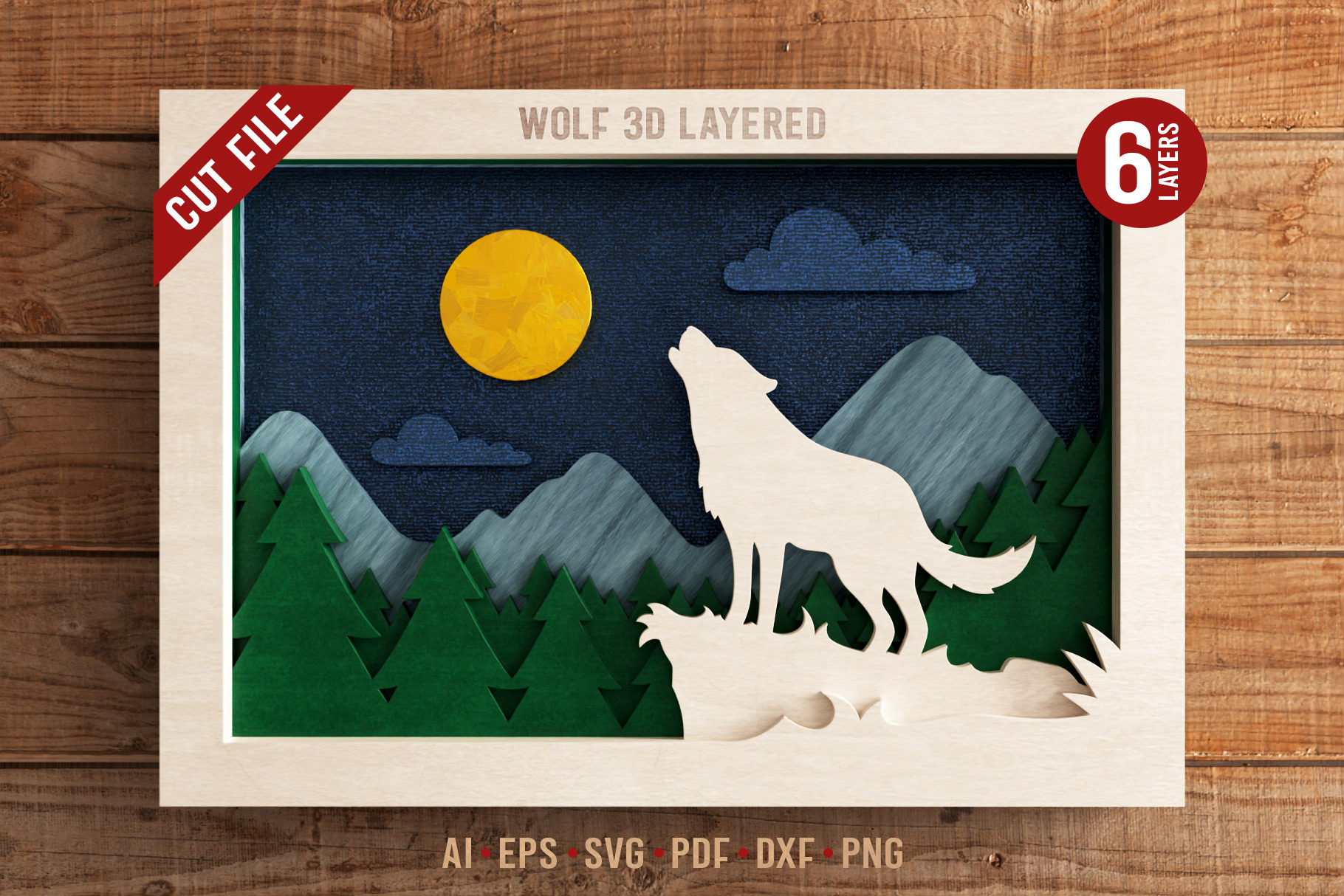 Wolf 3D Layered SVG Cut File, an Animal Illustration by pixaroma