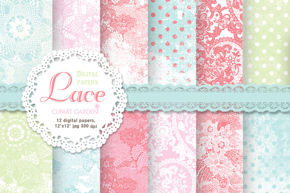 12 Romantic Lace patterned papers, a Pattern Graphic by CLIPART GARDEN