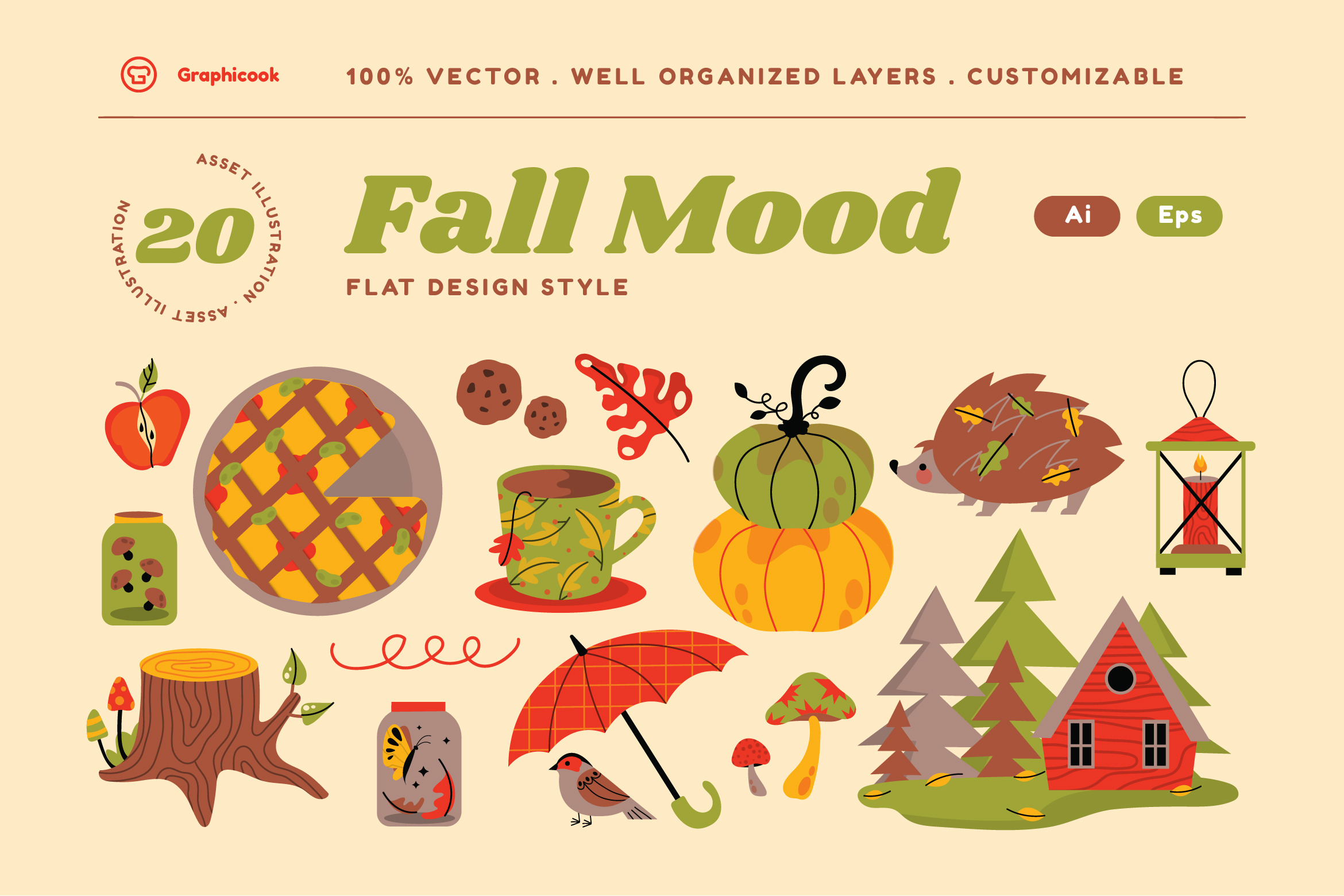 Cream Fall Mood Illustration Set, an Object Graphic by graphicook ...