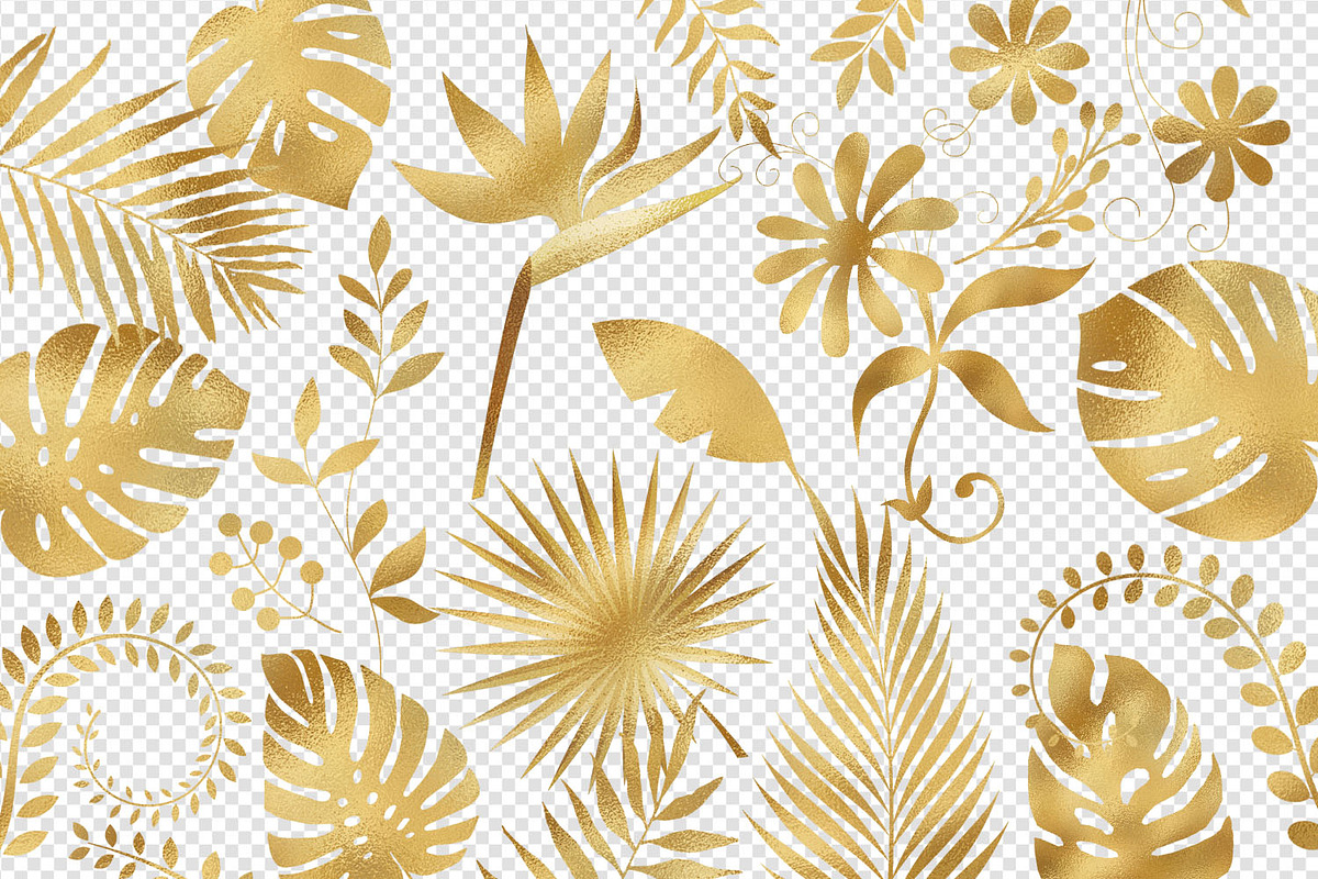 Gold Foil Tropical Leaves Clipart, an Illustration by Digital Curio
