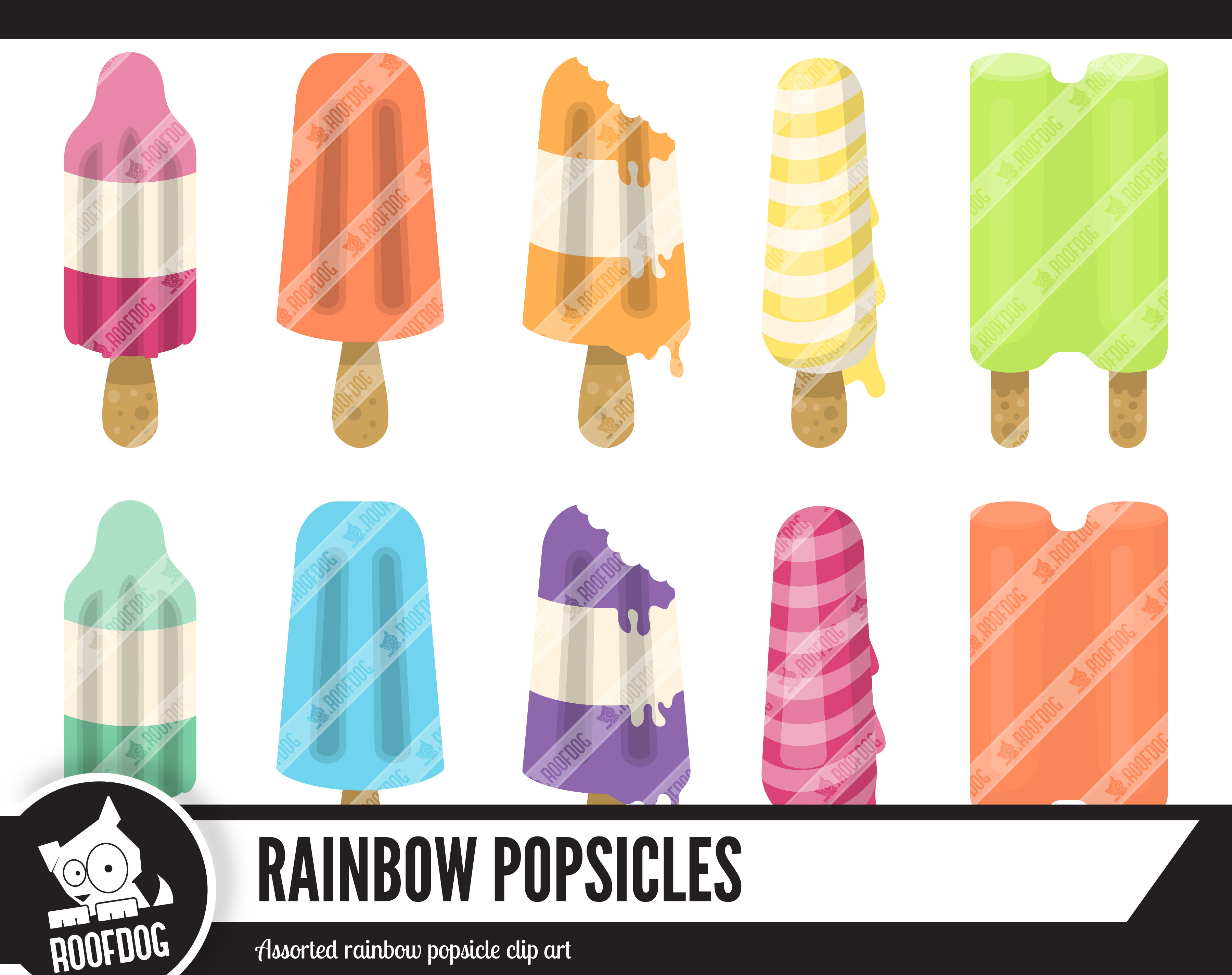 Rainbow summer popsicle clipart, an Illustration by Roofdog Design