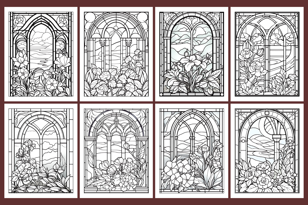 Stained Glass Landscape ColoringPage, a Decorative Illustration by ...