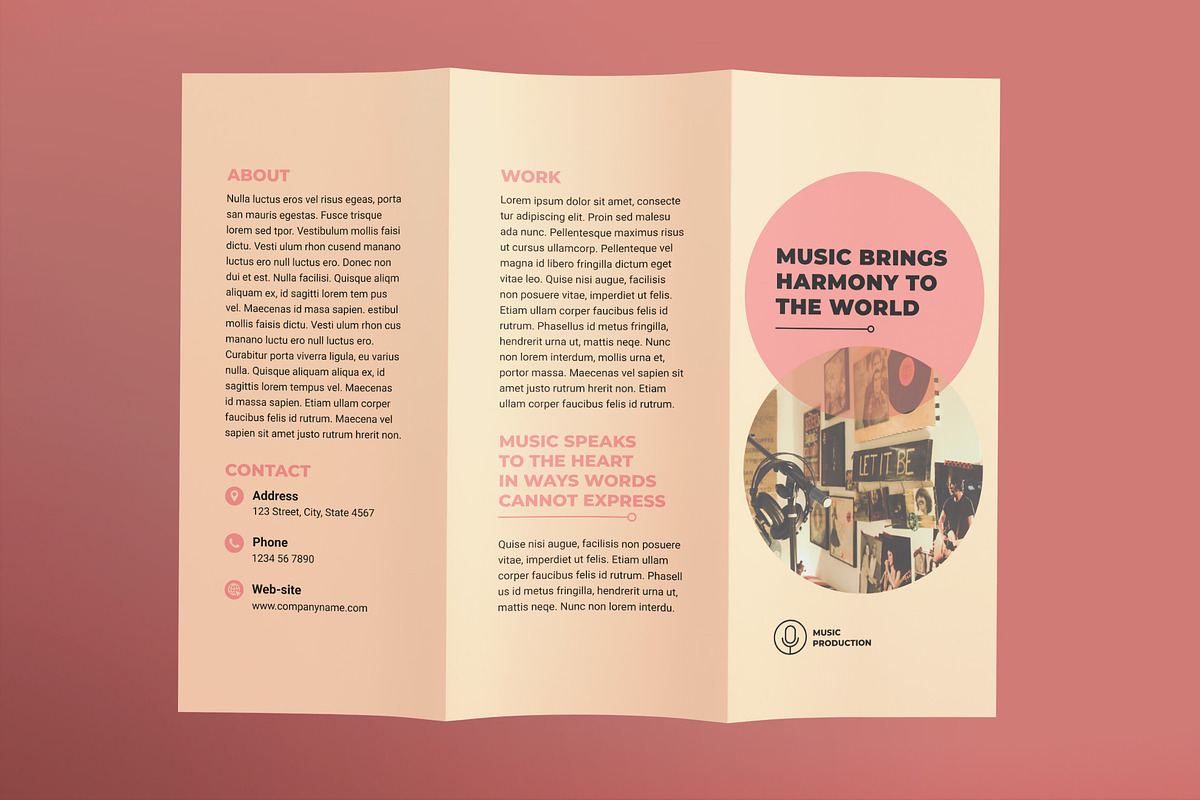 Music Production Brochure Trifold, a Brochure Template by TemplatesNow!