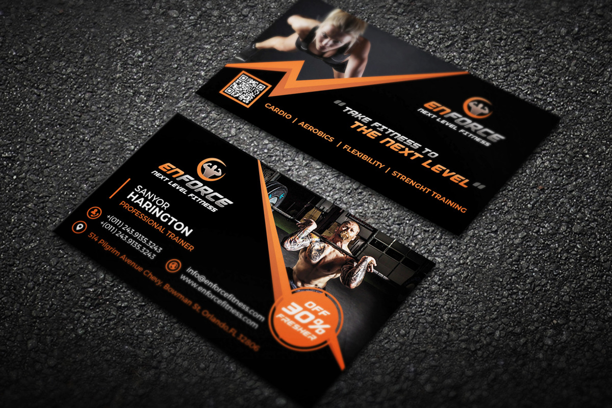 Fitness Gym Sports Business Card, a Business Card Template by GraphicsEgg
