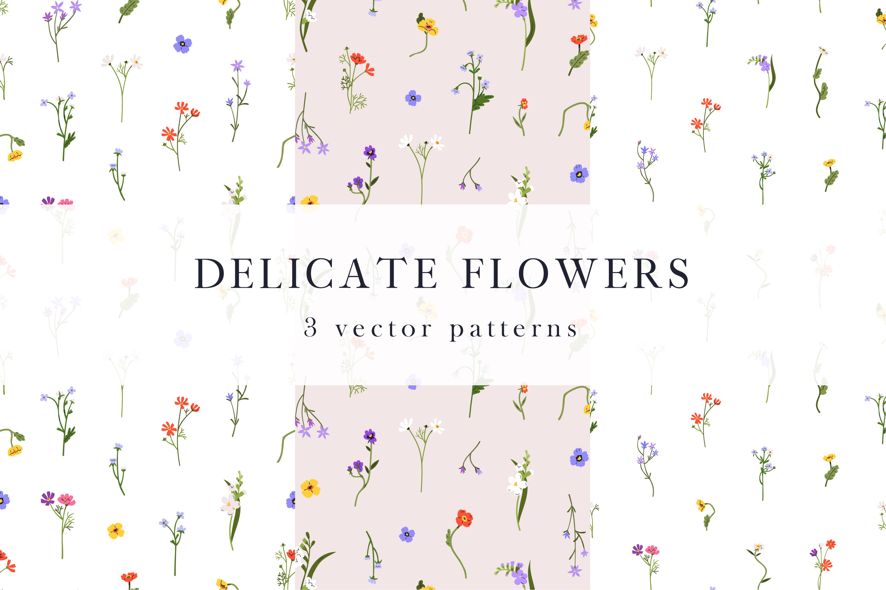 Delicate flowers seamless patterns, a Pattern Graphic by Good Studio