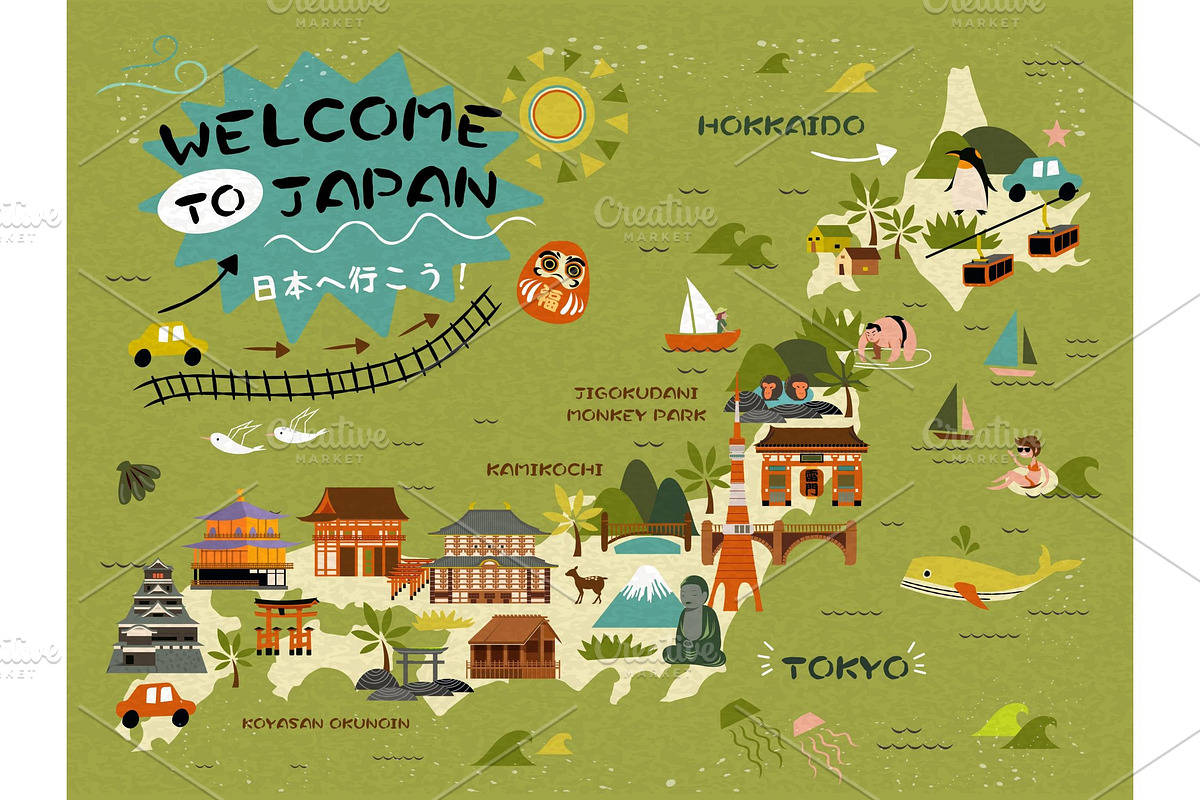 Japan travel map, a Decorative Illustration by TotallypicRF | Creative ...