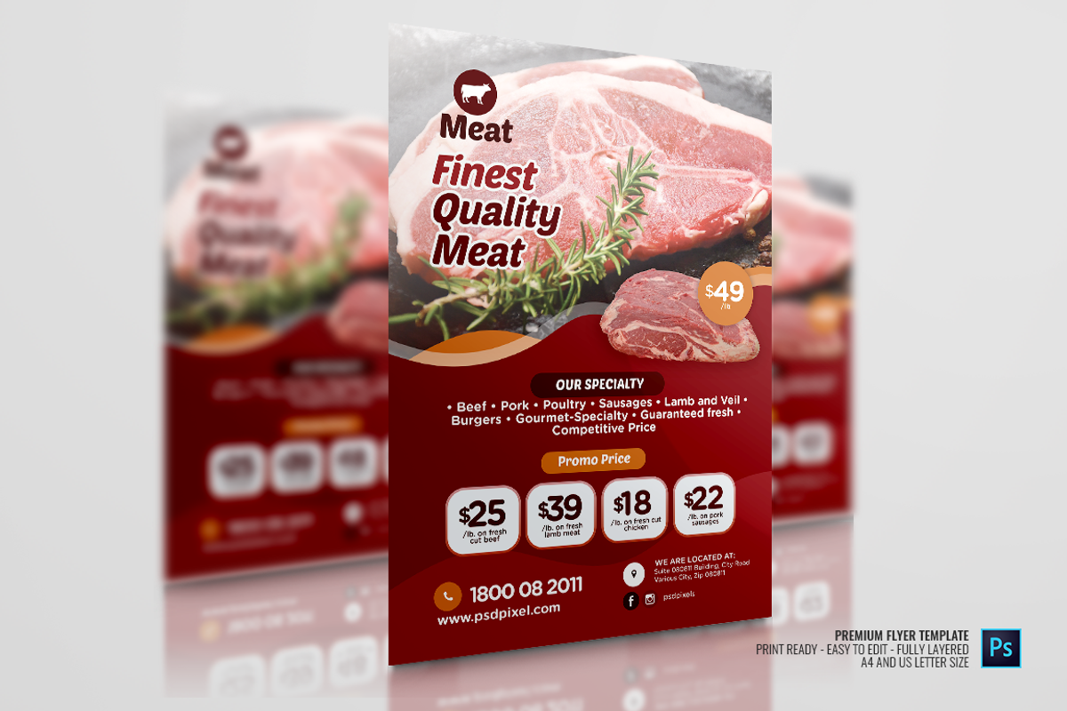 Butcher Services Flyer, a Flyer Template by PSDPixel