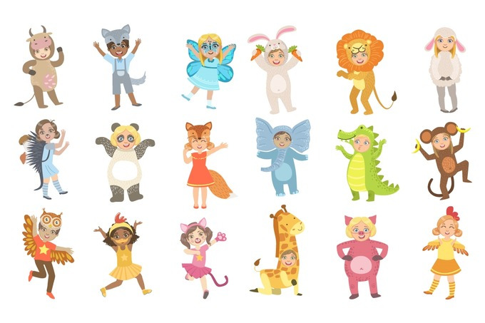 Kids In Animal Costumes Set, an Animal Illustration by TopVectors