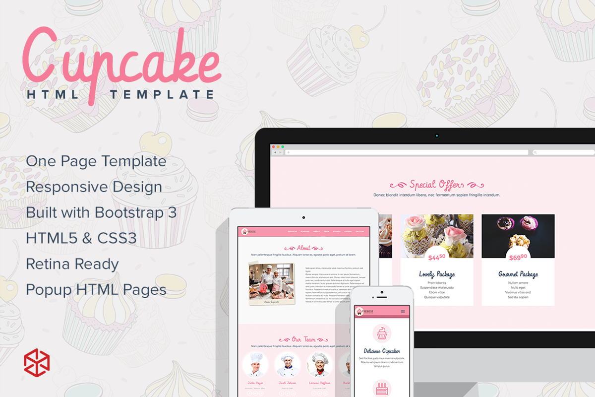 Cupcake - One Page HTML Template, a Landing Page Template by themecube