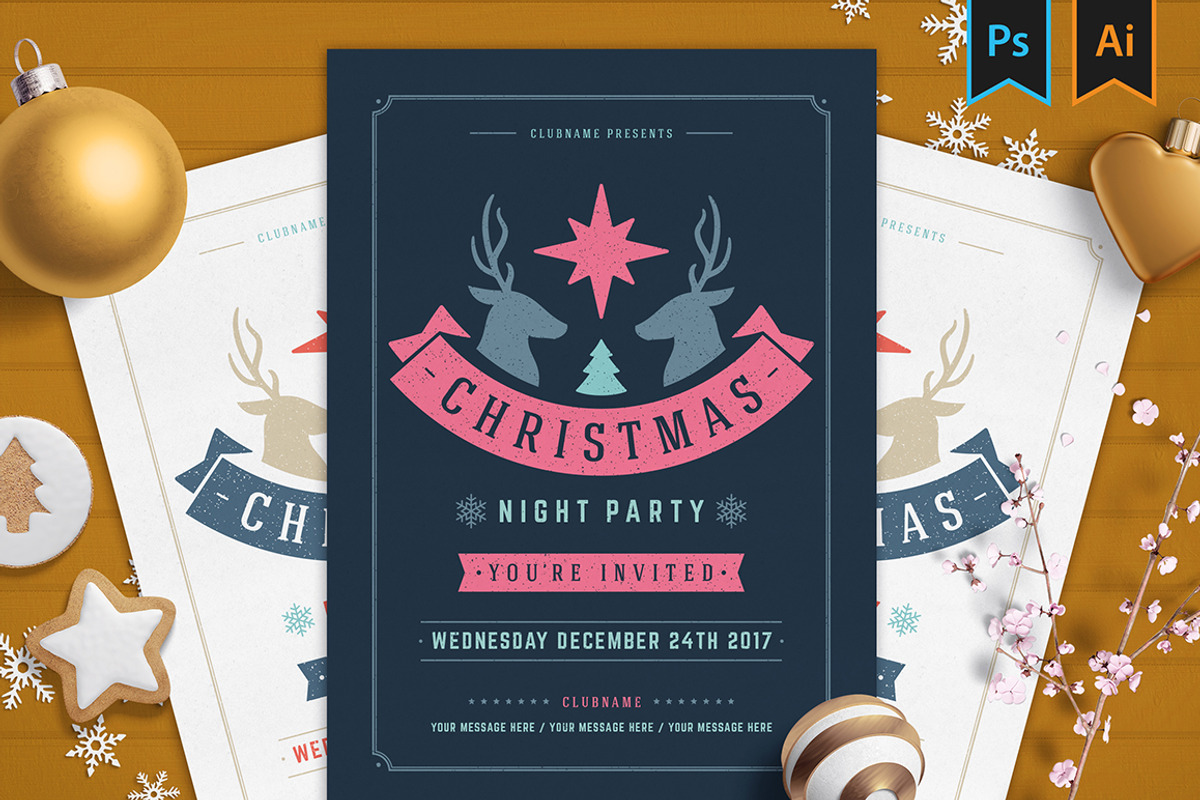 Christmas party invitation flyer, a Flyer Template by Vasya Kobelev