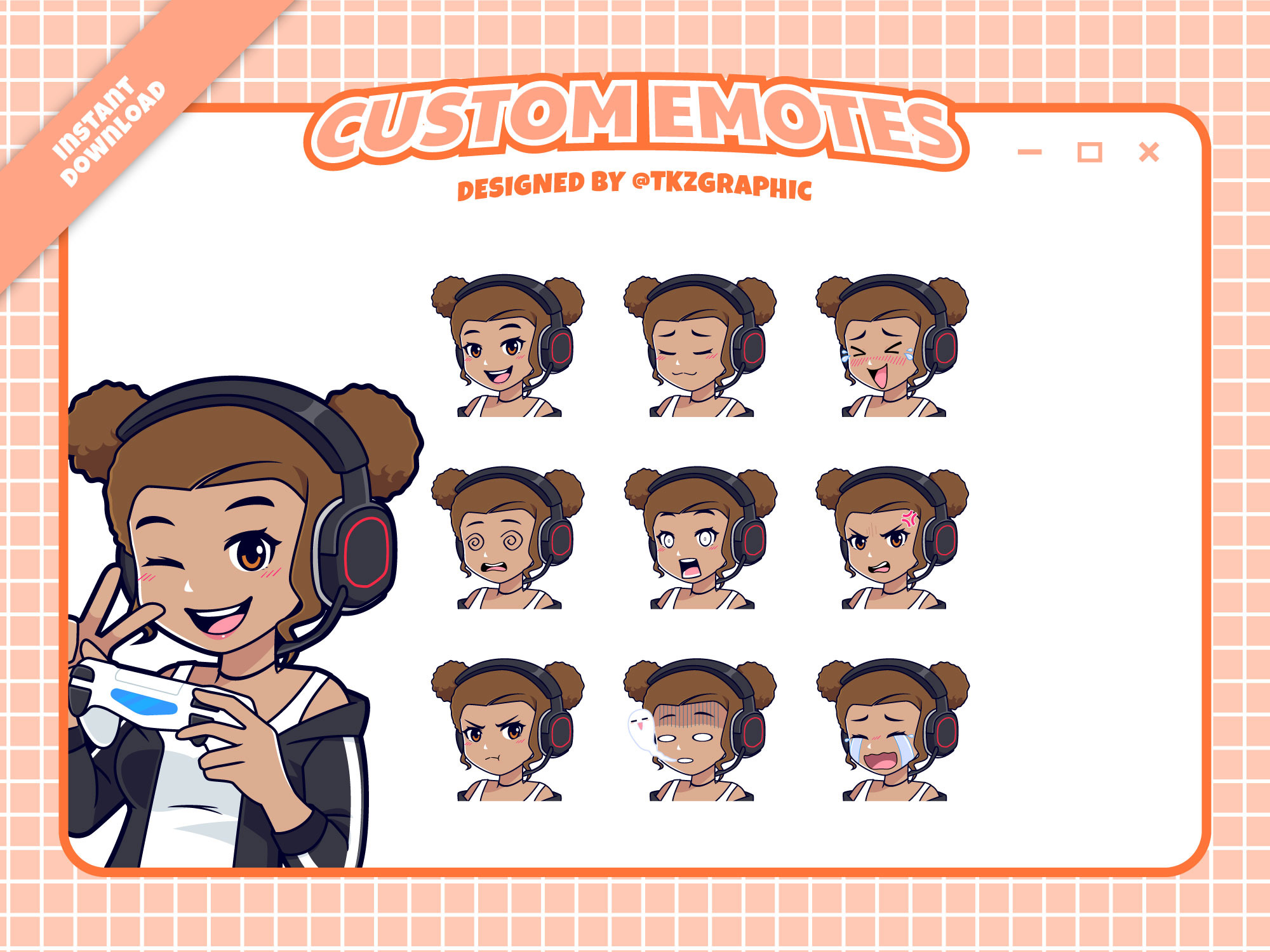 Black Gamer Girl - Custom Emotes, an Emoji Icon by tkzgraphic
