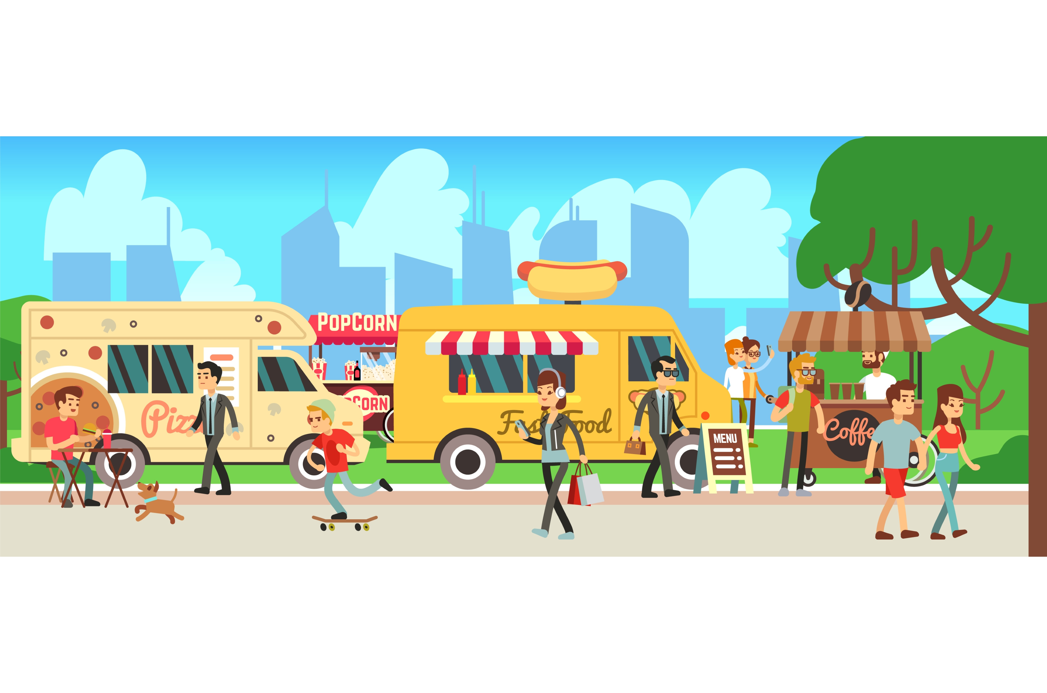 Street food market. People walking, a Background Graphic by Valerie Bodnar