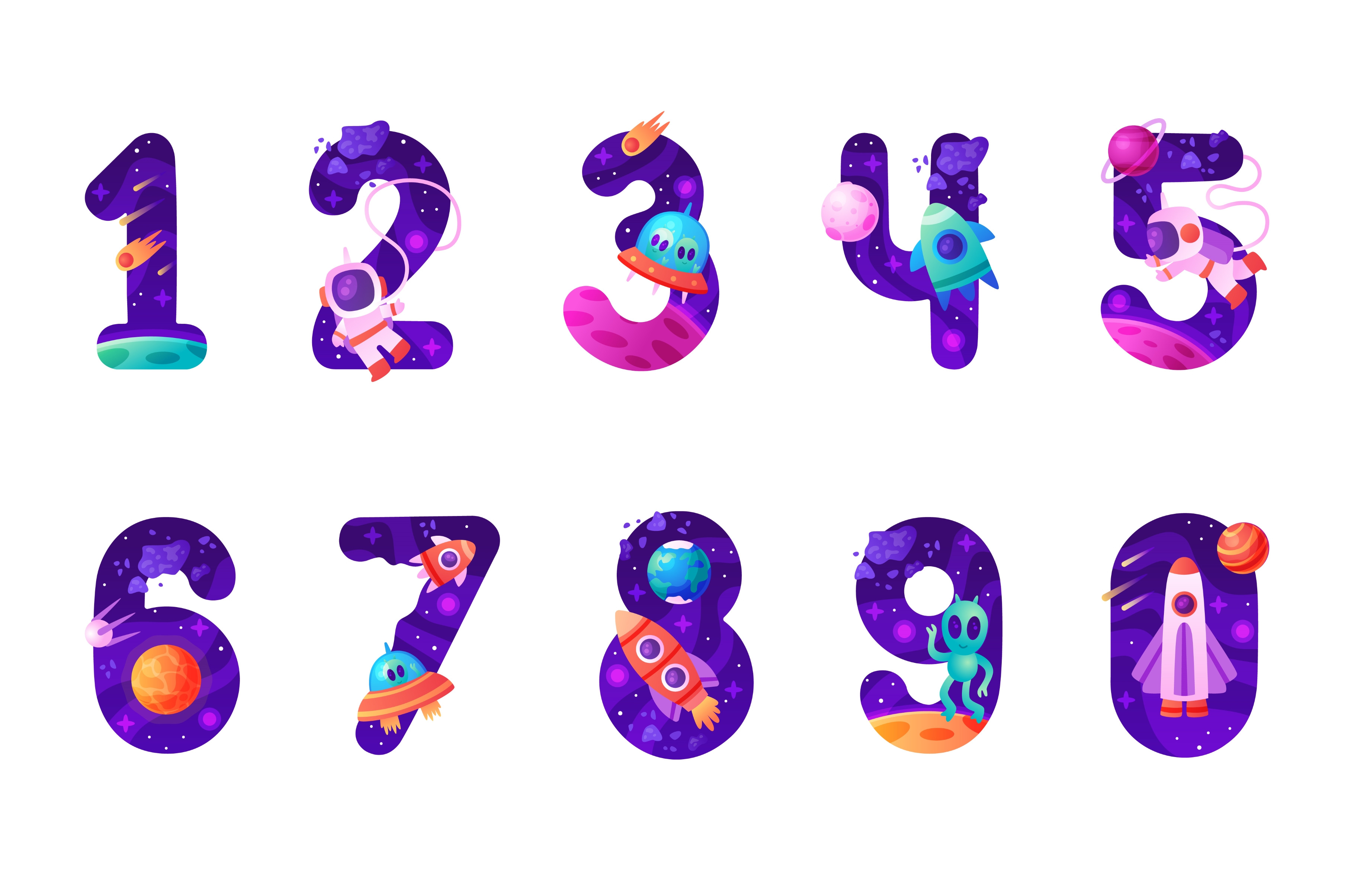 Space Numbers and Cosmic Numeral, an Education Illustration by TopVectors