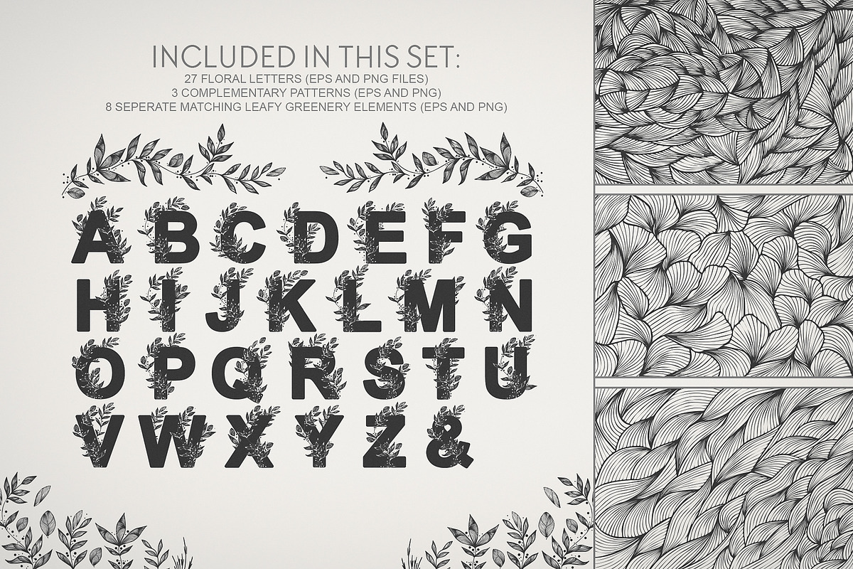 Greenery Monograms | Floral Alphabet, a Decorative Illustration by Tinydew