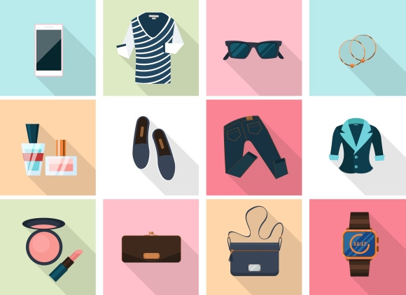 Women clothes and accessories icons, an Icon by Microvector