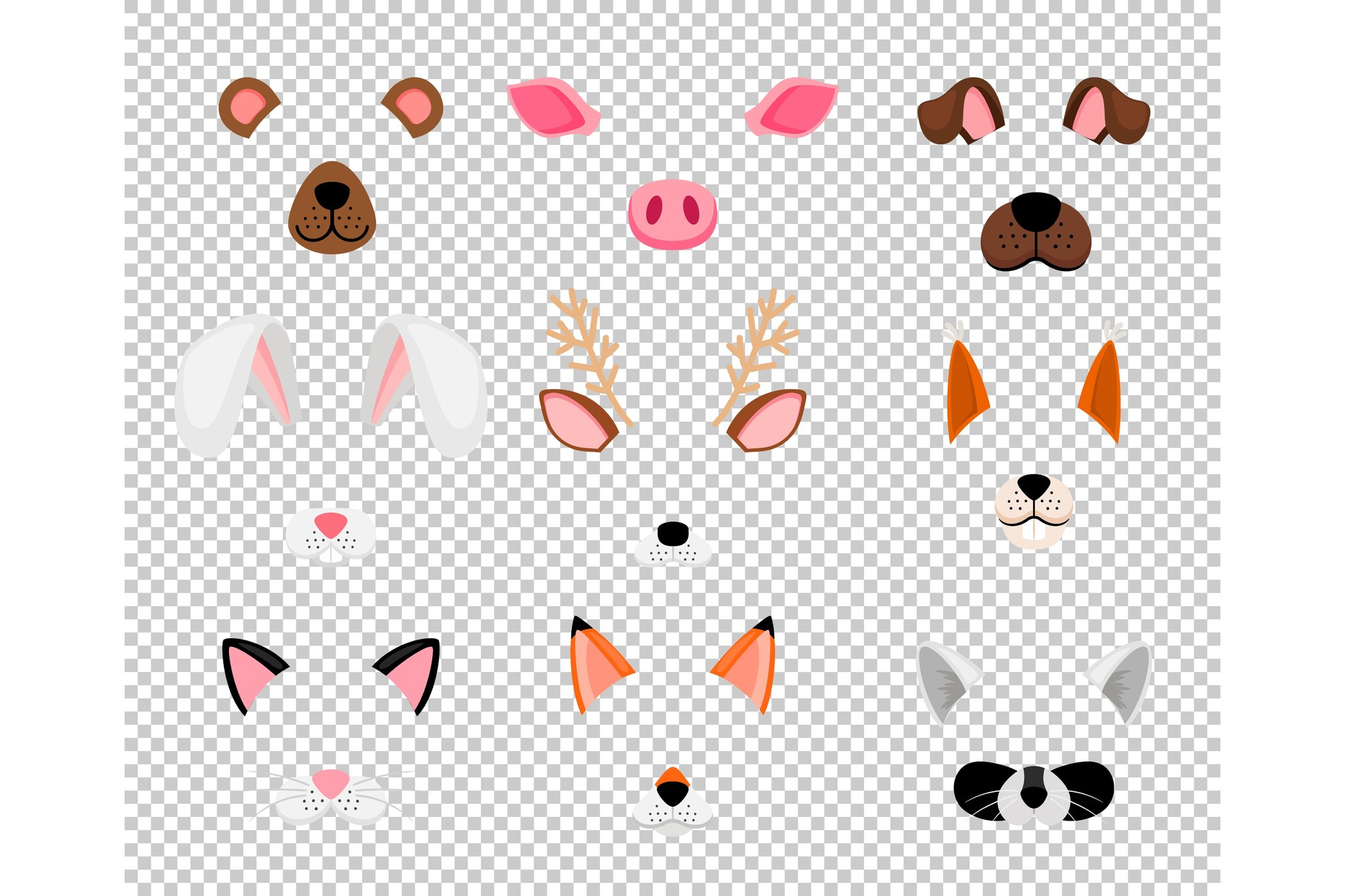 Animals face masks set on transparent, an Animal Illustration by Stock ...