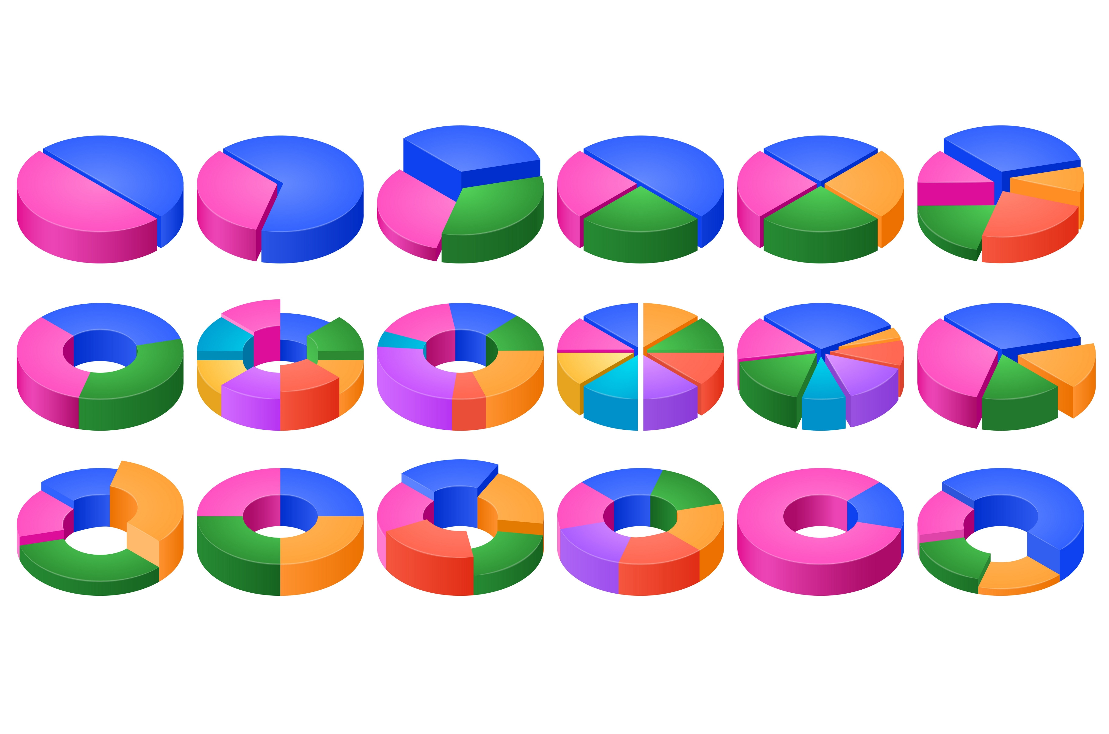 Isometric colorful pie charts. Data, an Illustration by winwin.art
