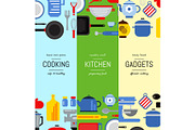 Vector flat style kitchen utensils vertical web banners illustration, a ...
