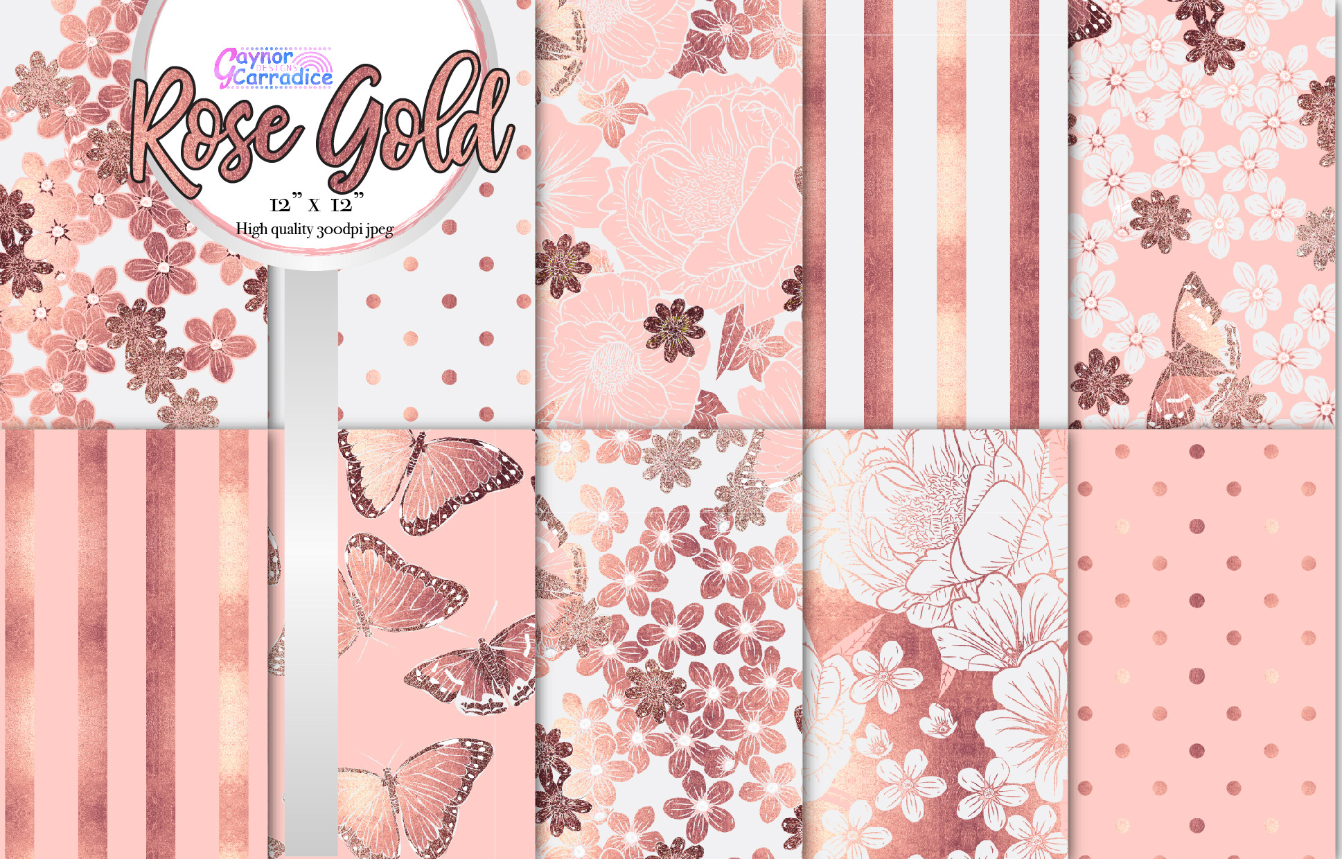 Rose Gold & blush Floral collection, a Pattern Graphic by Gaynor ...