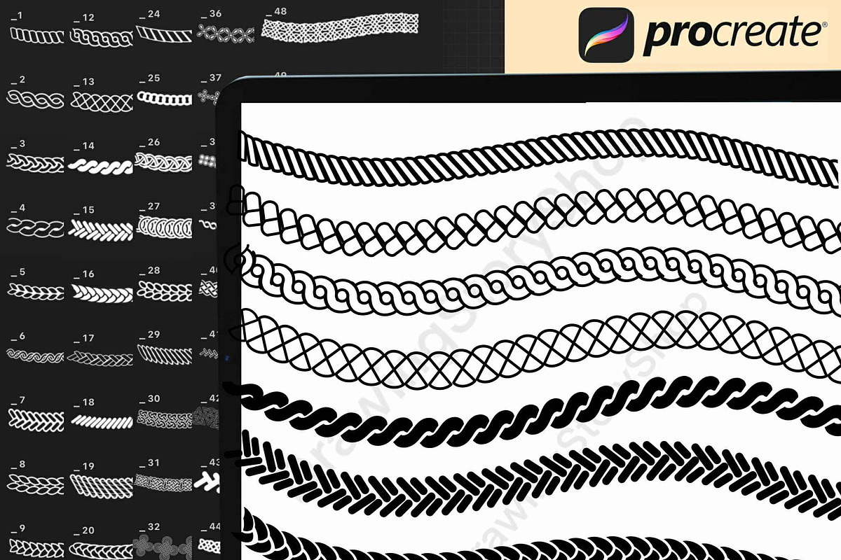 60 PROCREATE ROPE BRUSHES, a Brush Add-On by DrawingStoryShop