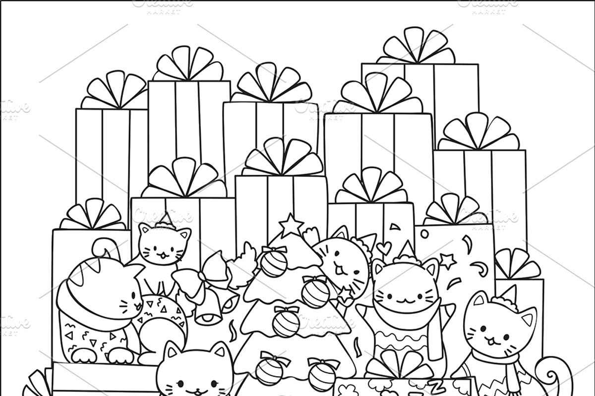 10 Cute cats coloring pages, an Illustration by Somjai King | Creative Market