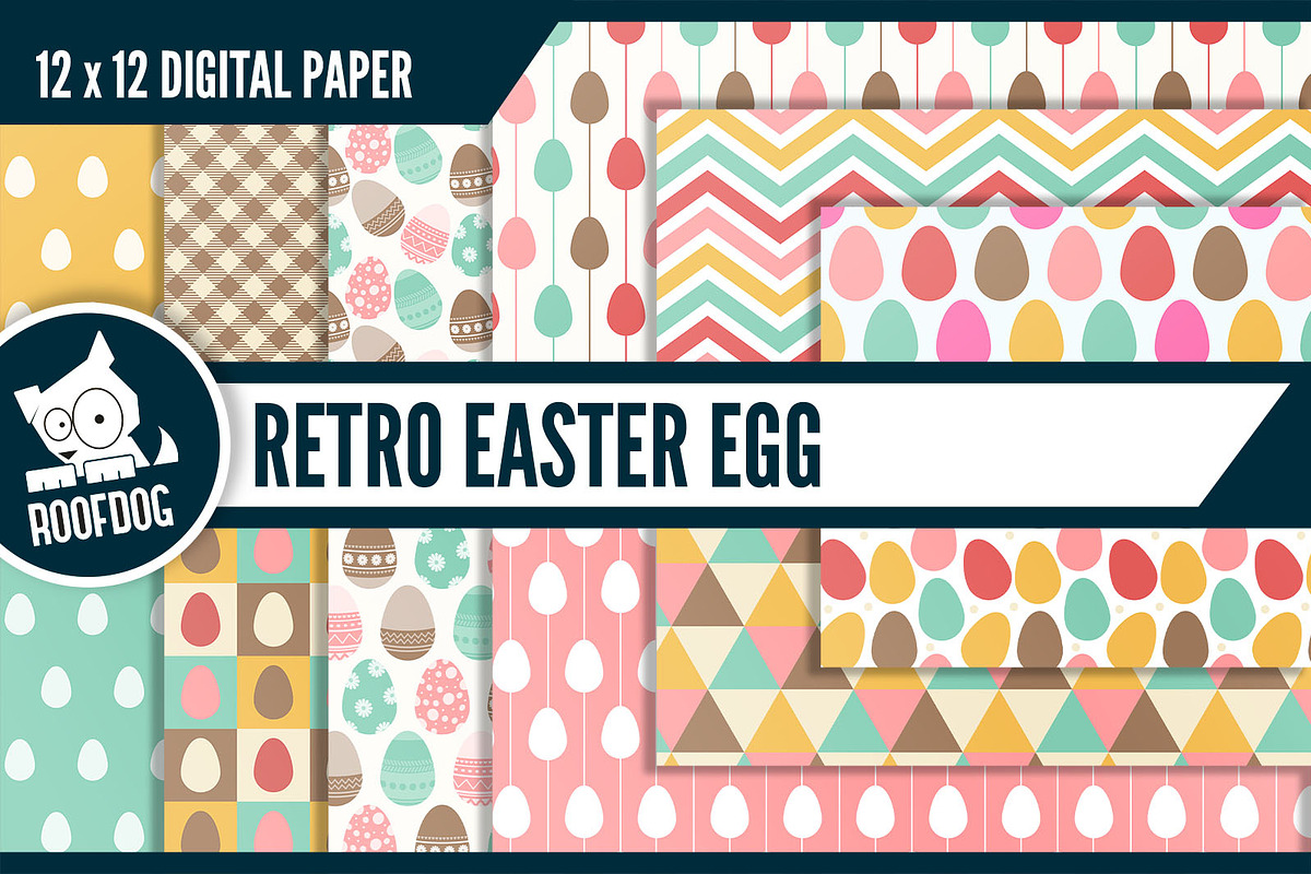 Retro Easter egg digital paper, a Pattern Graphic by Roofdog Design