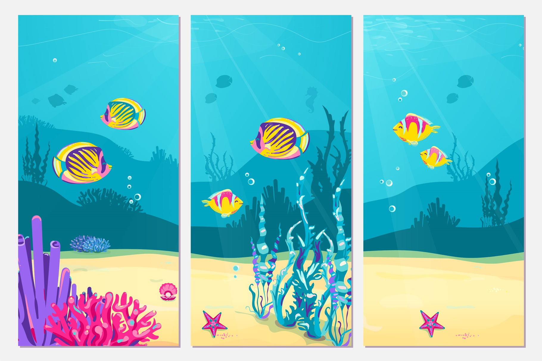 Underwater scene cartoon flat, an Animal Illustration by Zaie