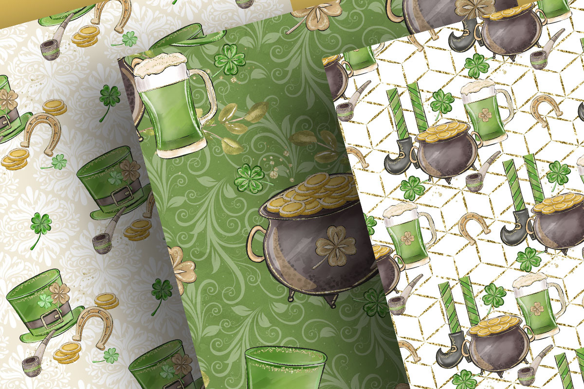 St. Patrick Day digital paper pack, a Pattern Graphic by designloverstudio