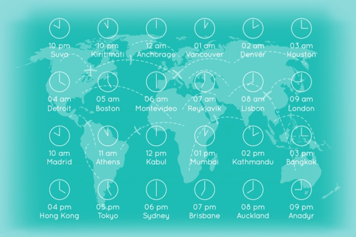 World map with time zones background, a Graphic by Microvector