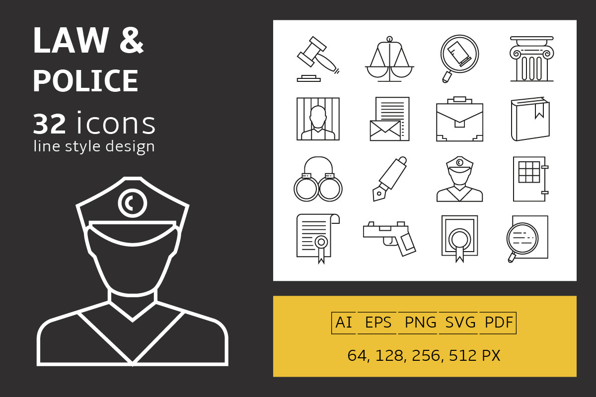 Law, Police and Justice Icon Set, an Outline Icon by Designfour