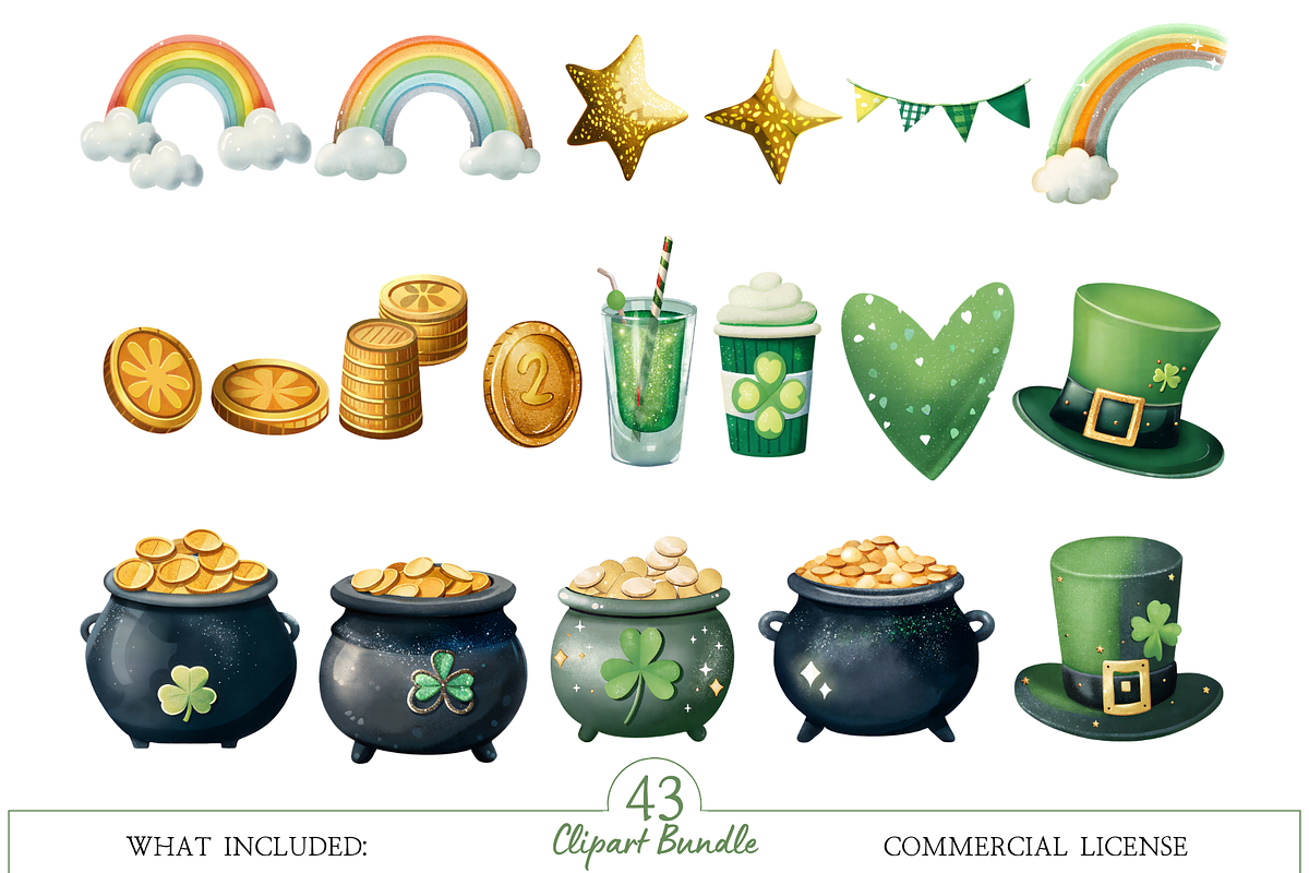 St Patricks Day Clipart Bundle, an Illustration by MockupWizard