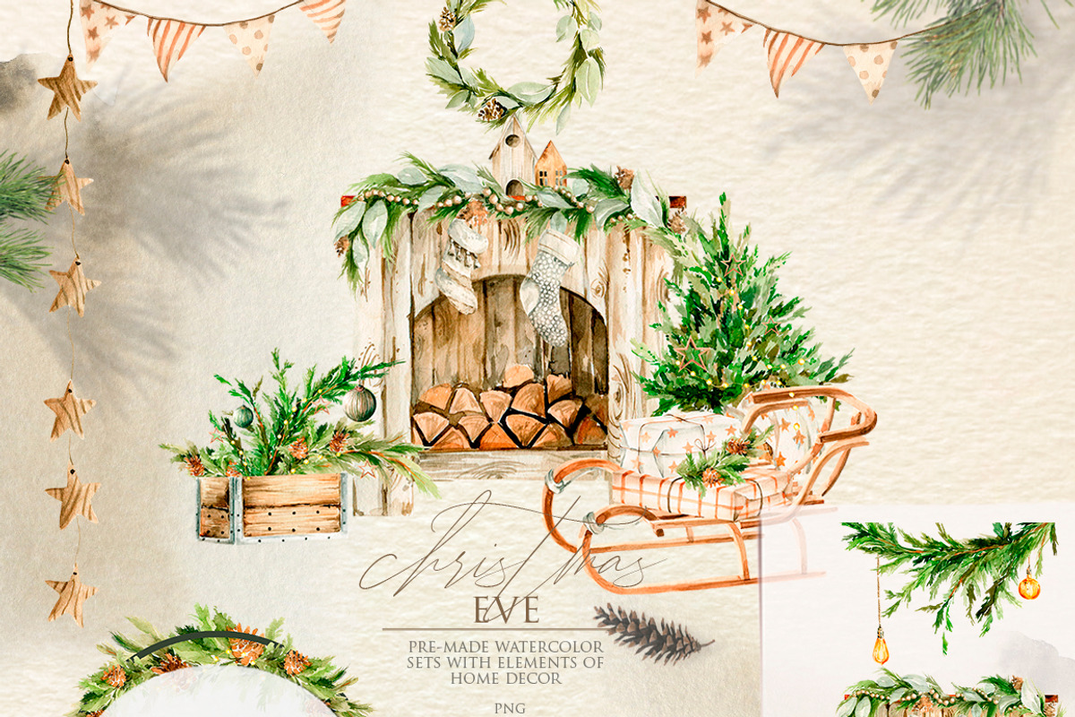 Winter christmas bundle Watercolor, a Seasonal Illustration by 60secondsArt
