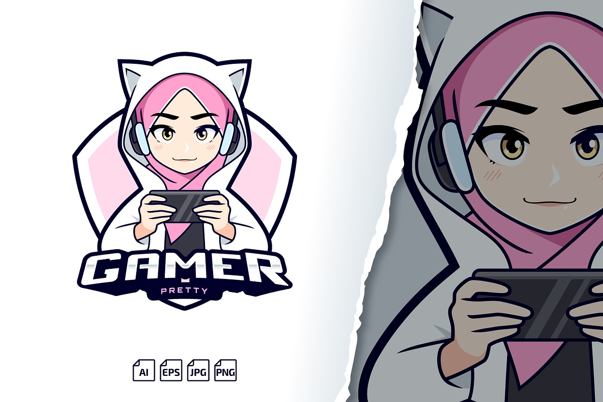 Cute Hijab Gamer Girl Logo, a Branding & Logo Template by tkzgraphic