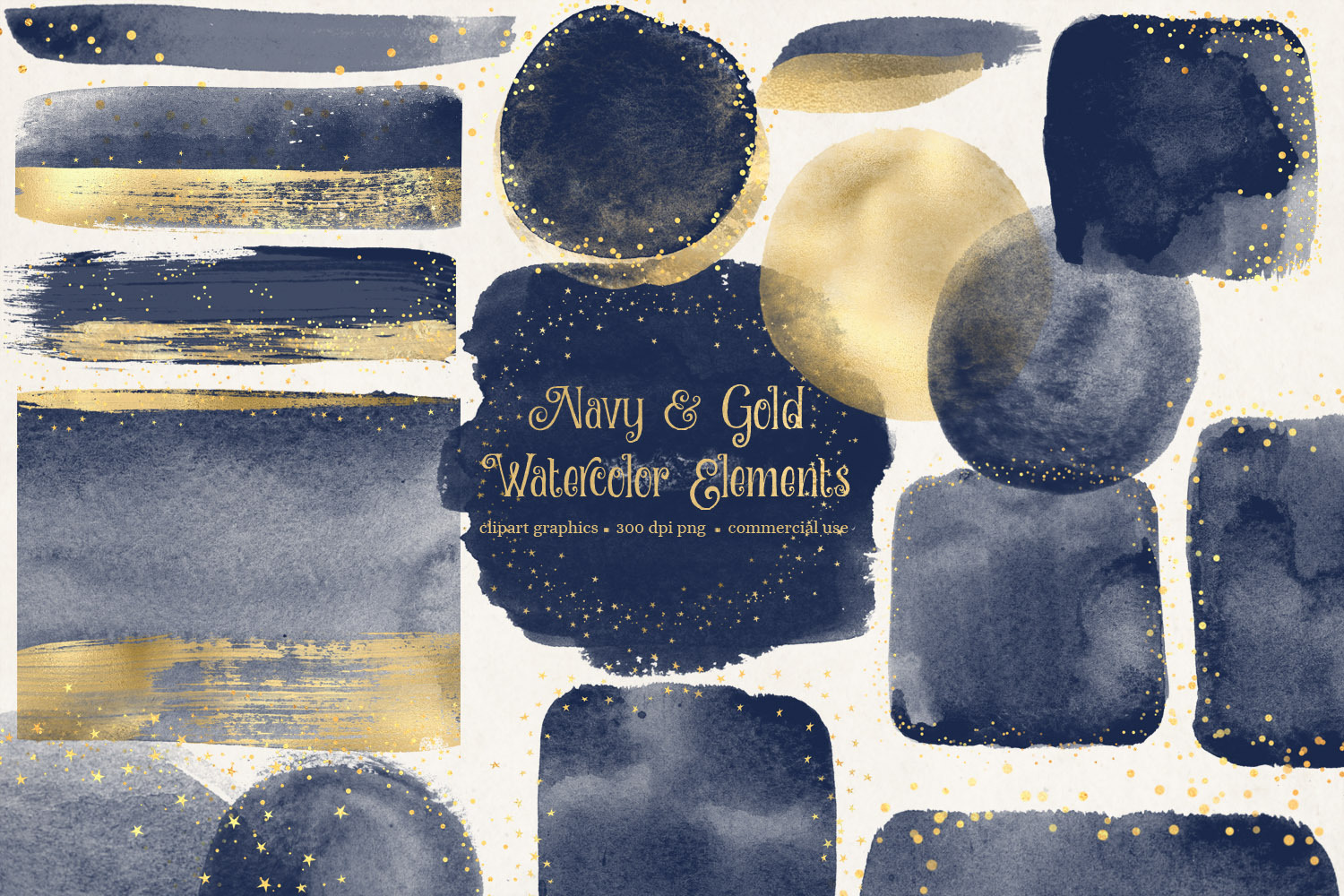 Navy and Gold Watercolor Elements, an Object Graphic by Digital Curio