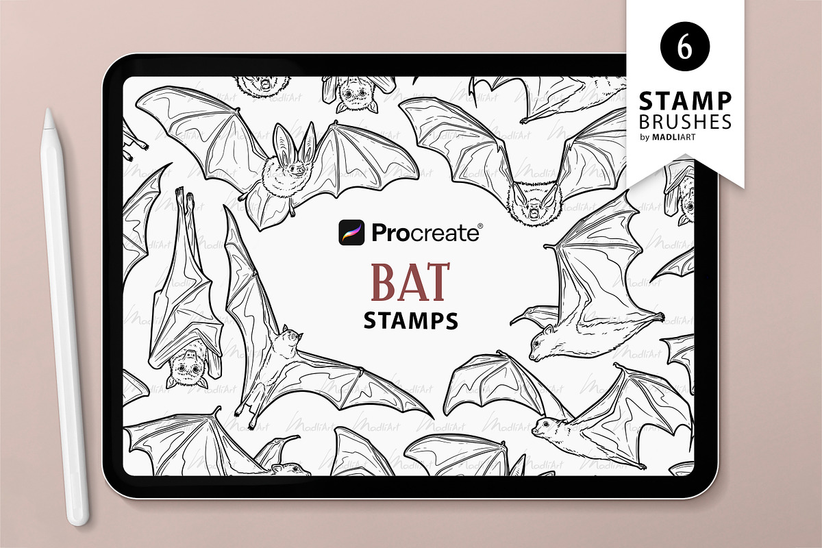 Bat Procreate Brush Stamps, a Shape Add-On by MadliArt | Creative Market
