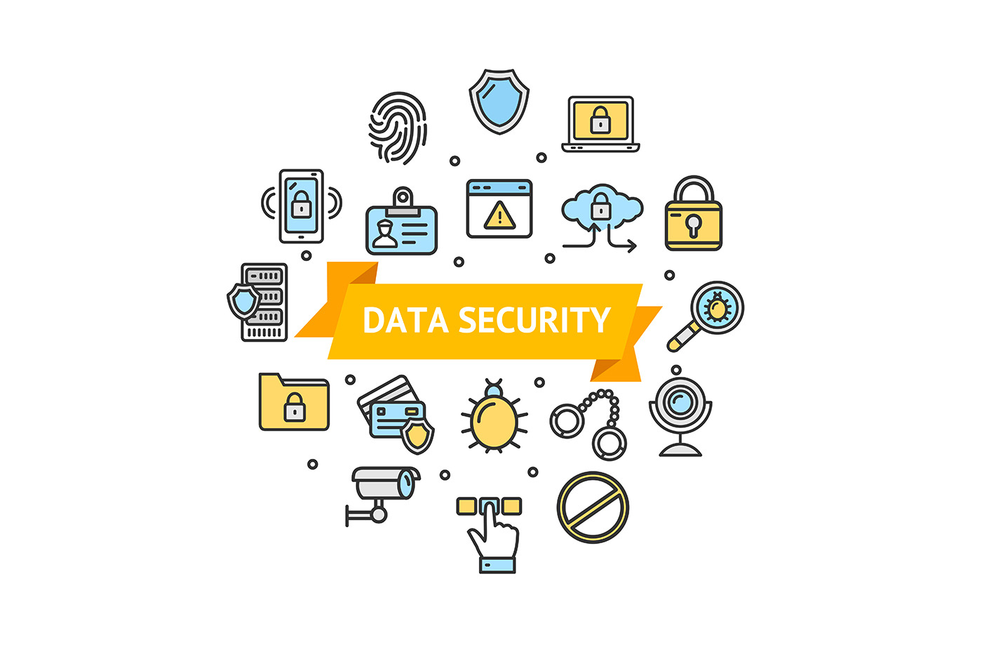 Data Security and Safe Icon Set, an Outline Icon by Vector and Templates