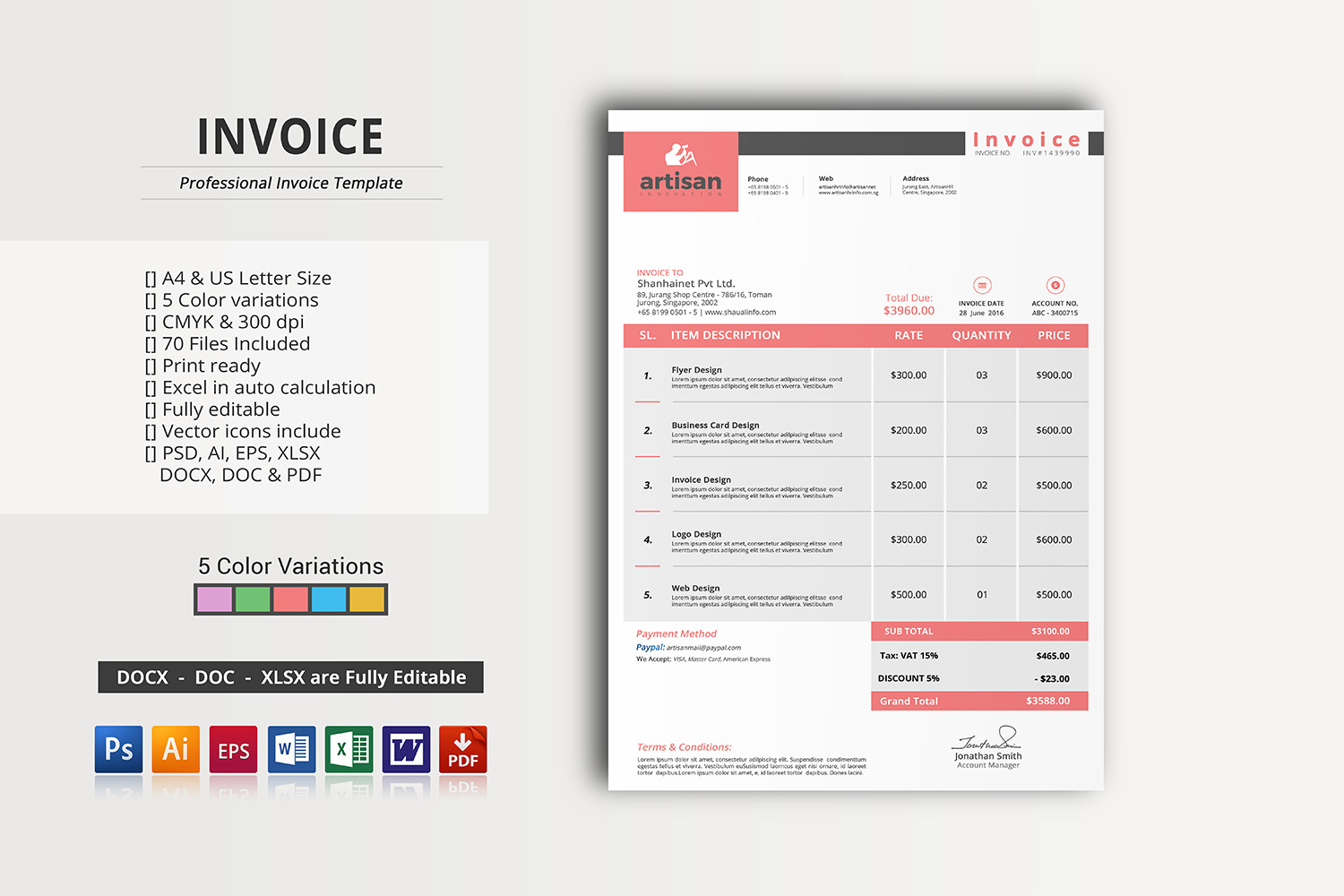 Invoice, a Stationery Template by artisanHR