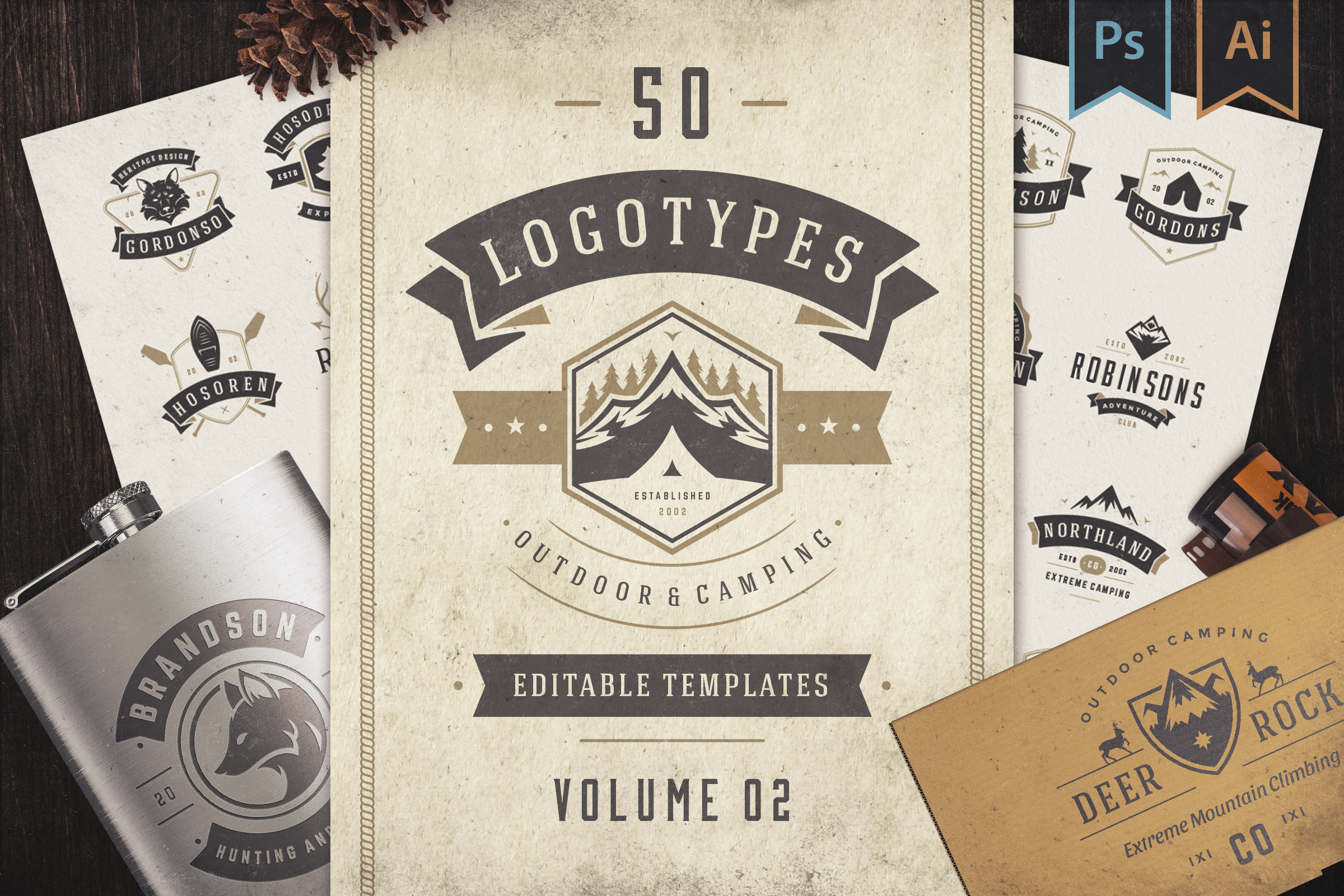 50 Outdoor logos and badges, a Branding & Logo Template by Vasya Kobelev