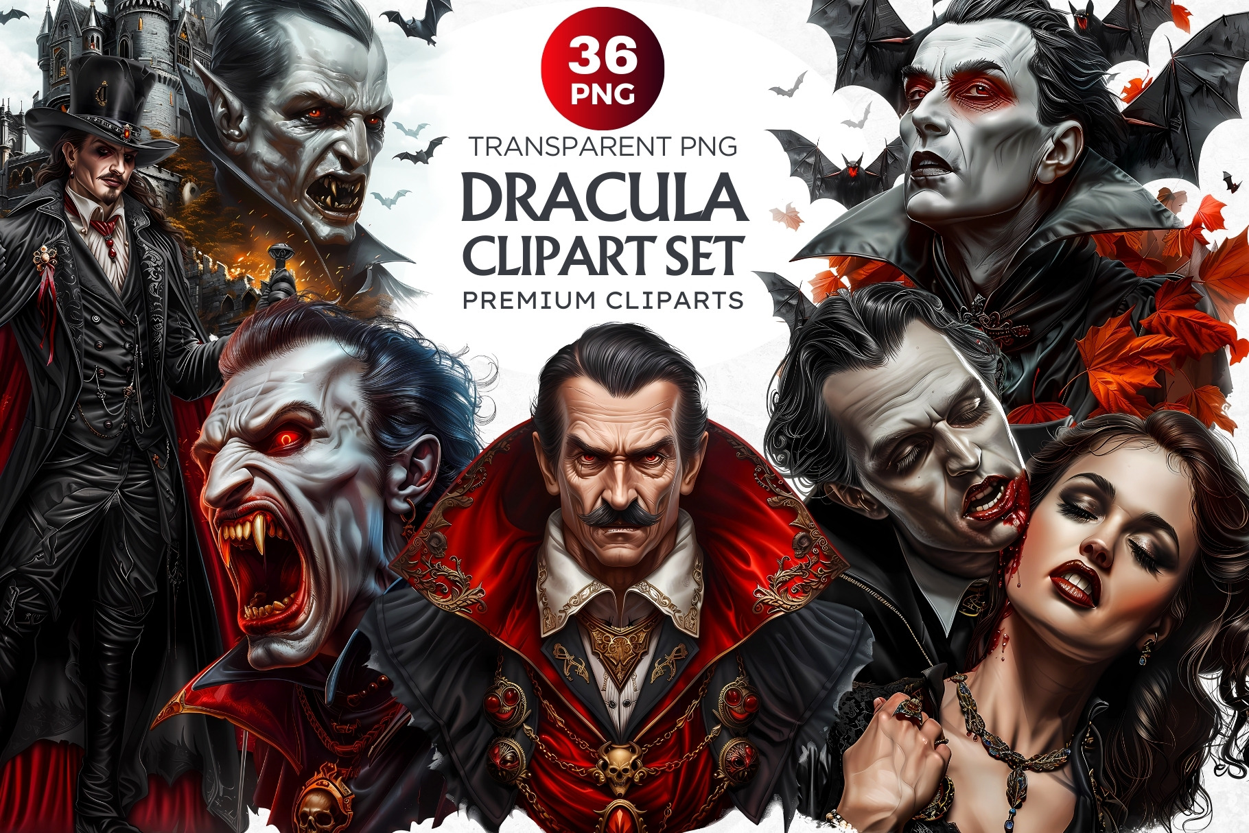 Dracula Vampire Clipart Set, a Person Illustration by ThatsDesign Art