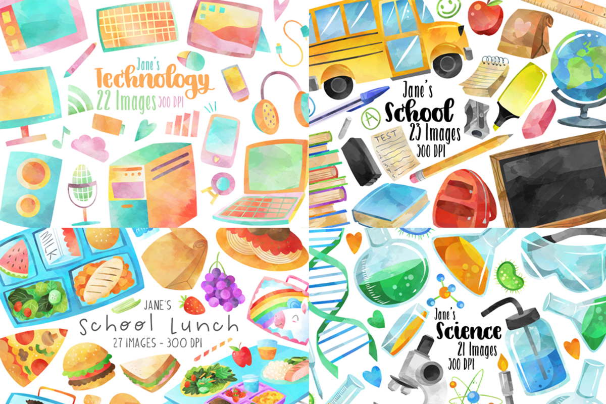 Watercolor School Clipart Bundle, an Education Illustration by DigitalArtsi