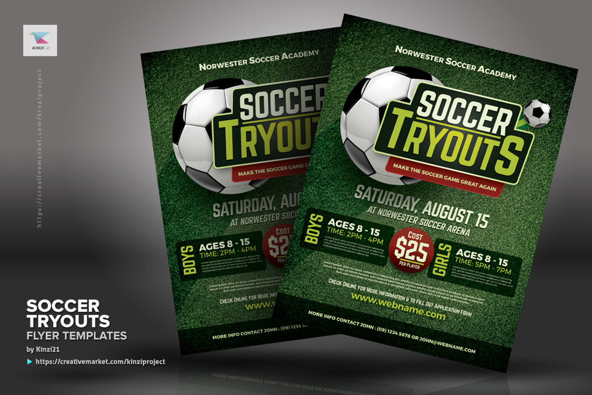 Soccer Tryouts Flyer Templates, a Flyer Template by kinzi21