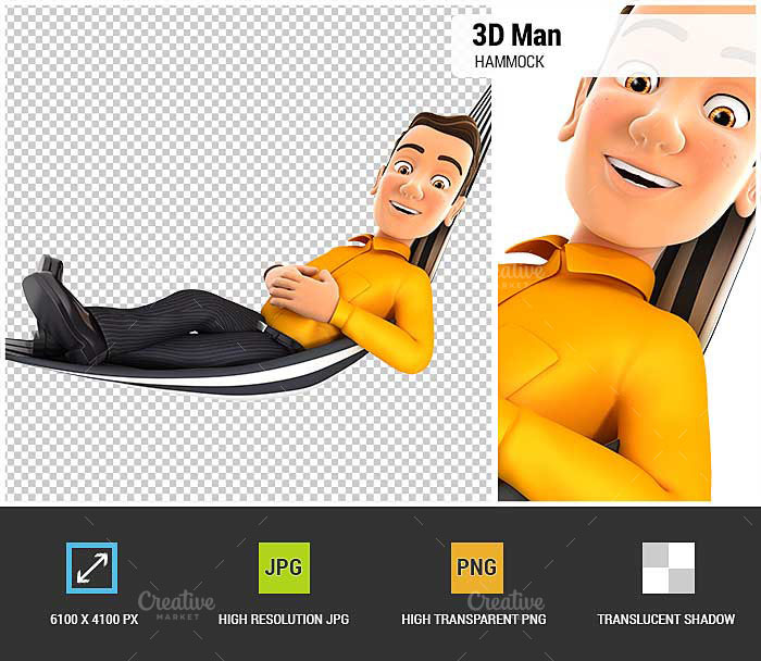 3D Man Relaxing in a Hammock, a Person Illustration by 3DMask